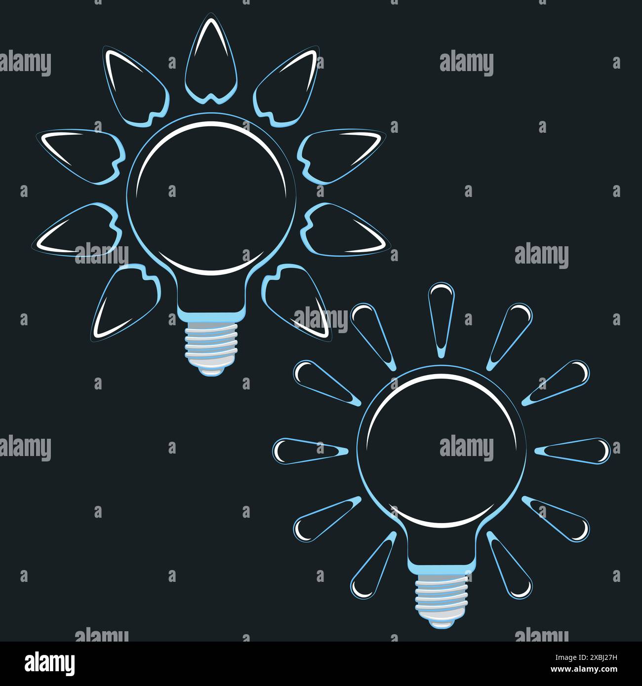 Set of color illustrations with light bulbs, rays and leaves, green ...