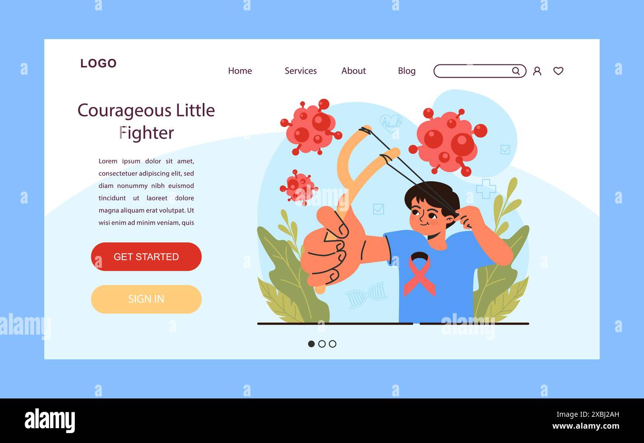 Child cancer web banner or landing page. Boy shooting cancer cells with ...