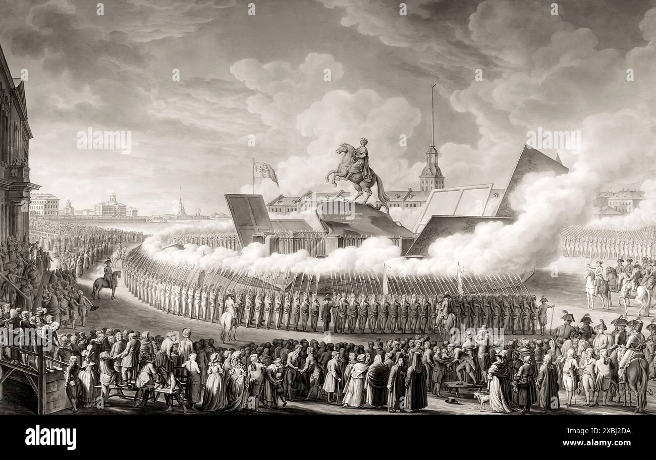 The opening of the Equestrian memorial to Peter the Great on the square ...