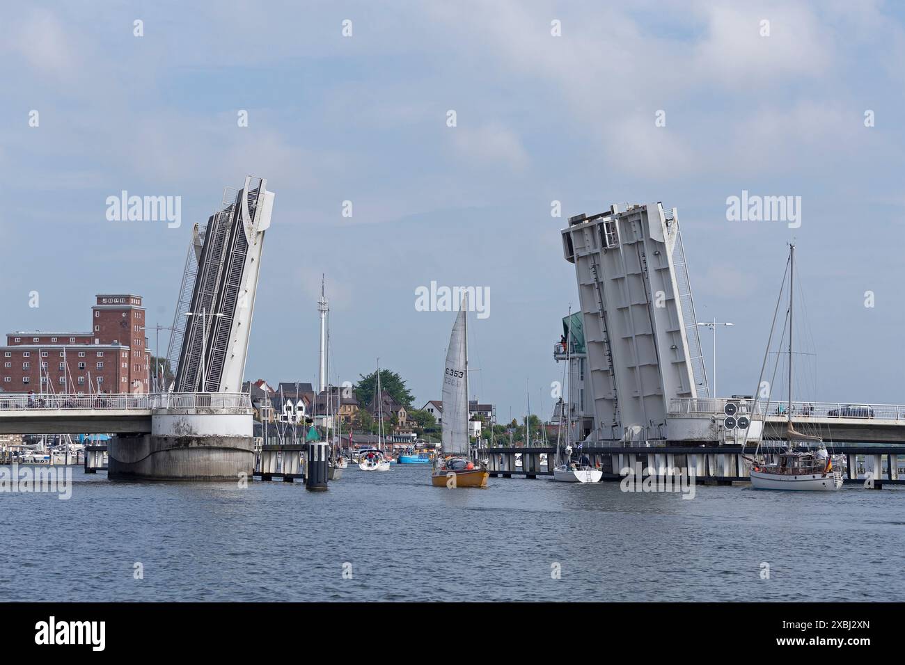 Open balance bridge, sailing boats, Kappeln, Schlei, Schleswig-Holstein ...
