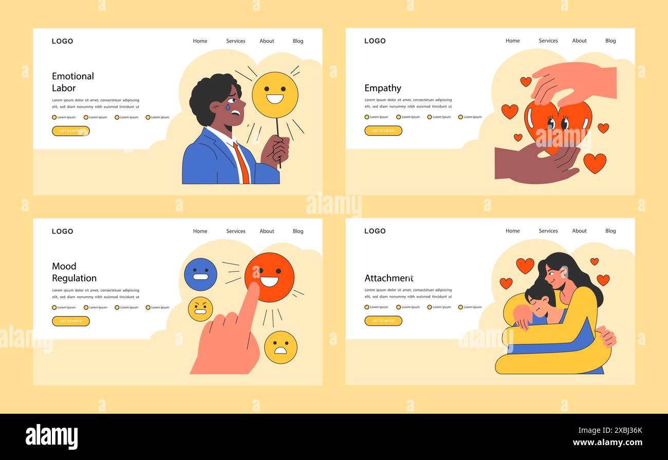 Emotional intelligence web banner or landing page set. Emotions ...