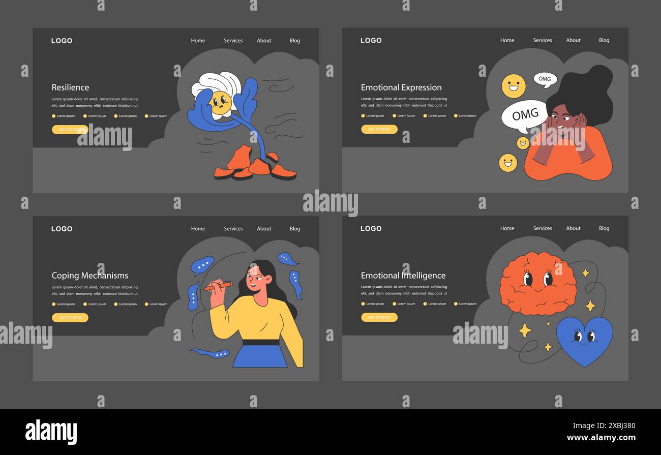 Emotional intelligence web banner or landing page dark or night mode ...