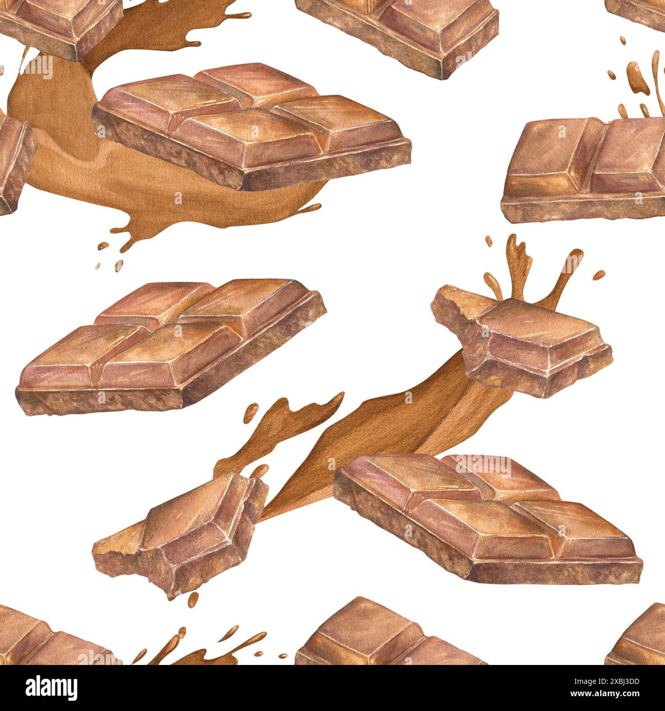 Seamless pattern with chocolate watercolor illustration with splashes ...