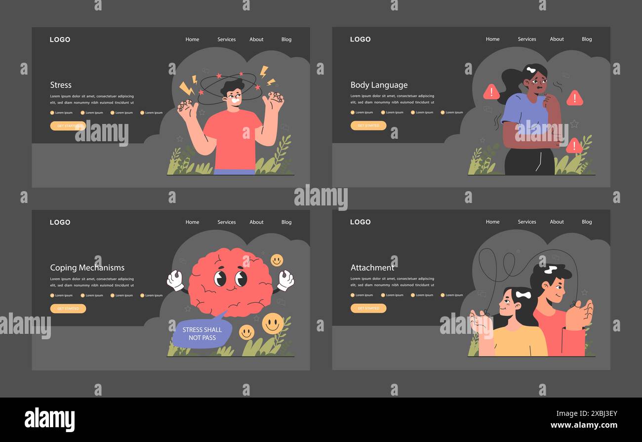 Emotional intelligence web banner or landing page dark or night mode ...