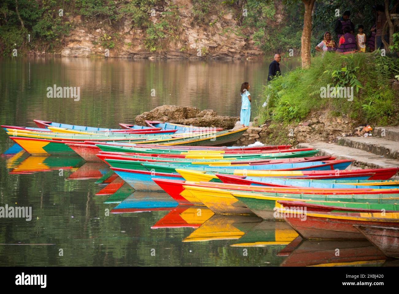 Lake Phewa with colourful boats, Pokhara, Nepal Stock Photo - Alamy