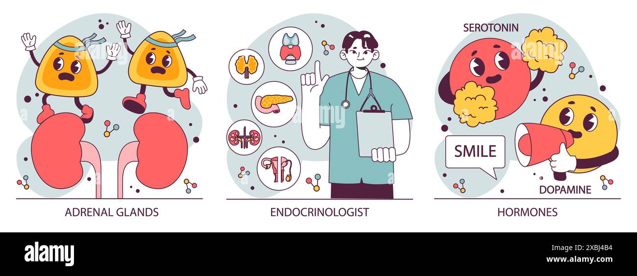 Endocrine system organs and disease set. Human glands function ...