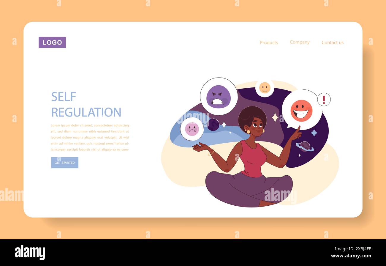Emotional self-regulation web banner or landing page. Young black woman ...
