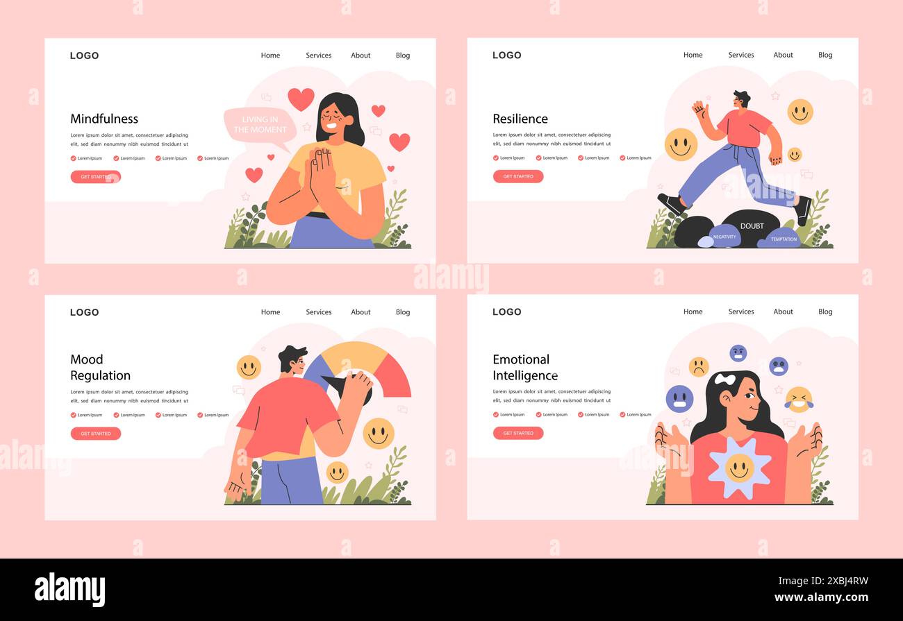 Emotional intelligence web banner or landing page set. Emotions ...