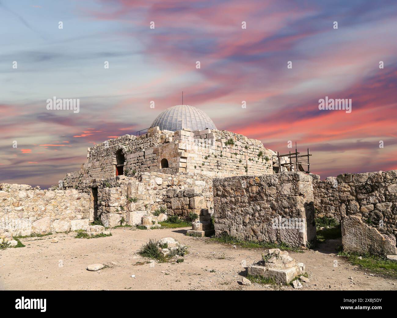 Amman city landmarks-- old roman Citadel Hill, Jordan. Against the ...