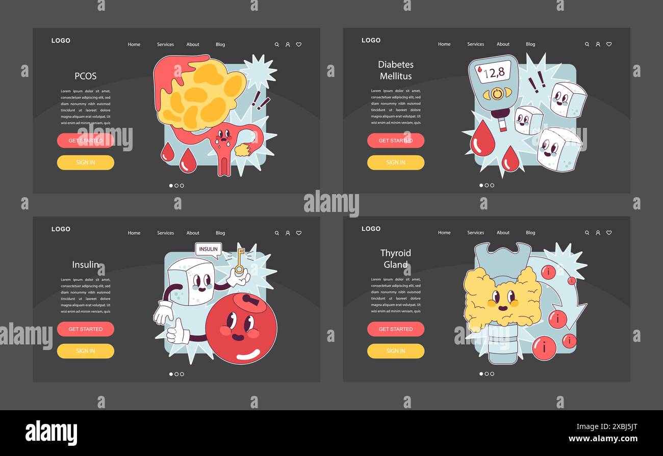 Endocrine system organs and disease web banner or landing page. Human ...