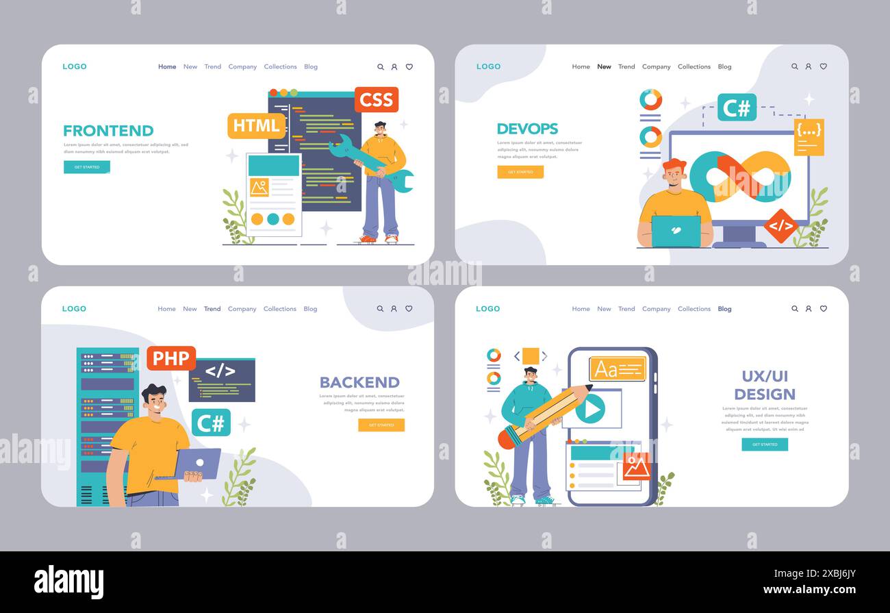 Software Development Web Banner Or Landing Page Set Coding Back End