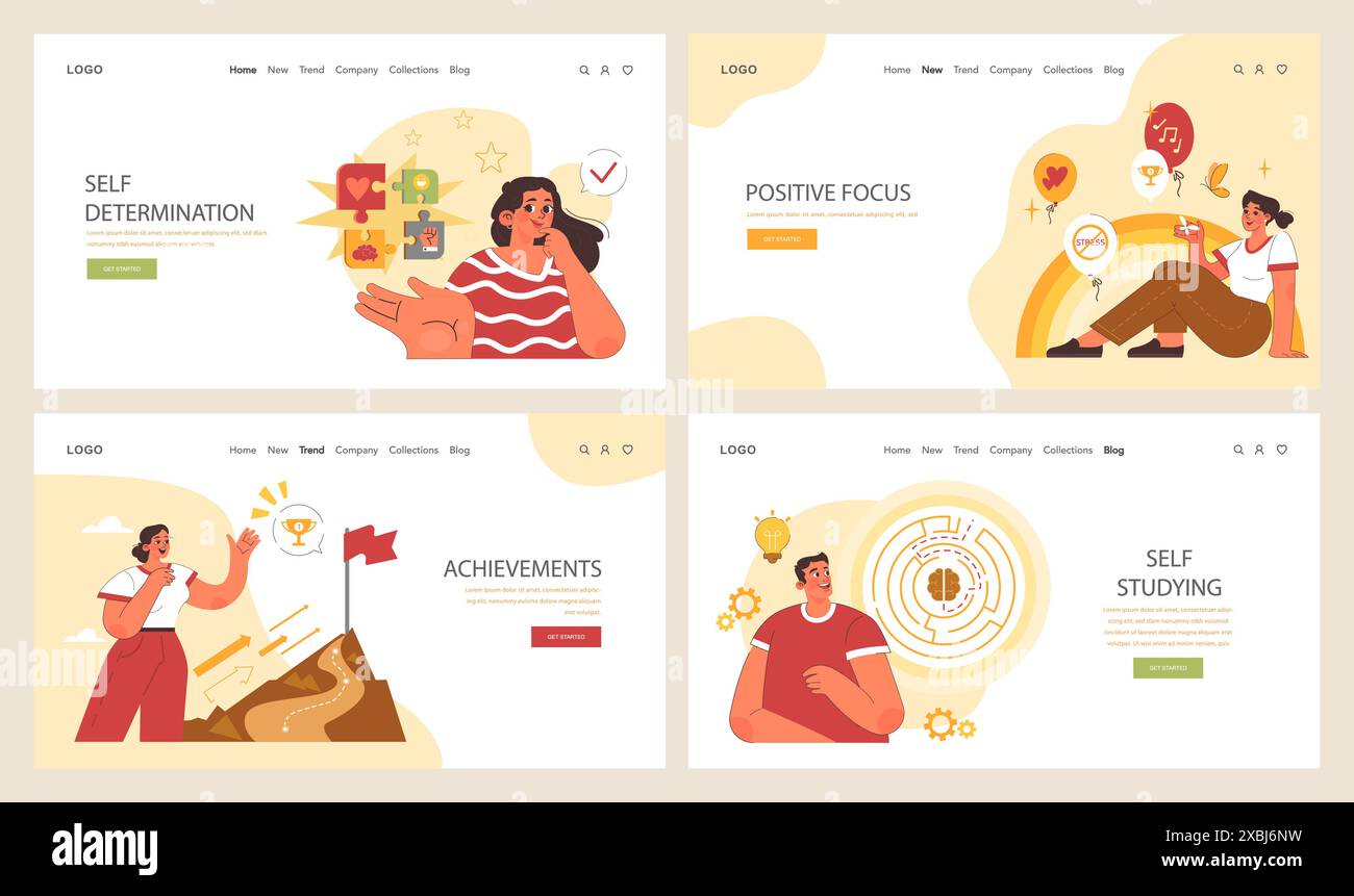 Positive psychology web banner or landing page set. Positive thinking ...