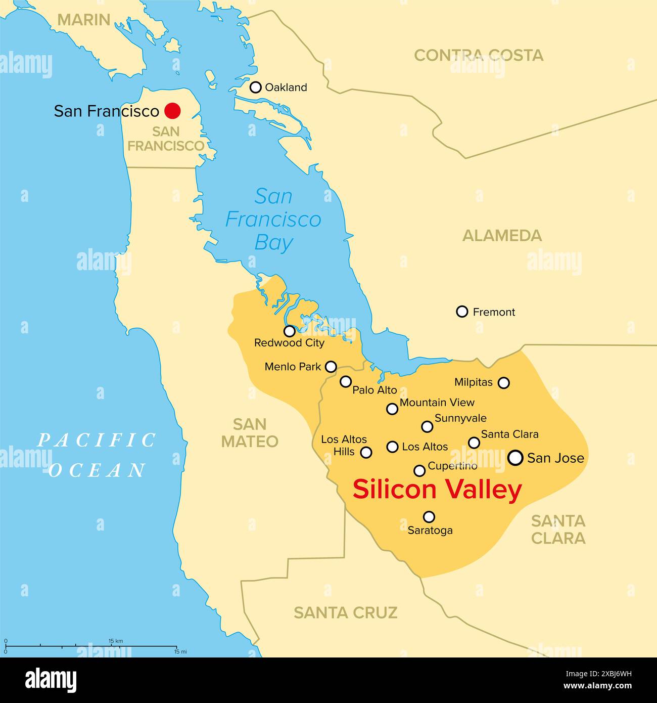 Silicon Valley, a region in Northern California, political map. Global ... Silicon Valley, a region in Northern California, political map. Global ...