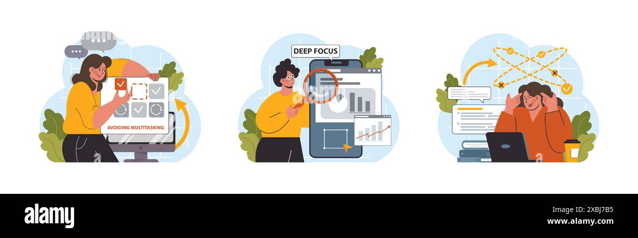 Hyperfocus set. Focus and concentration skill. Self-discipline and time ...