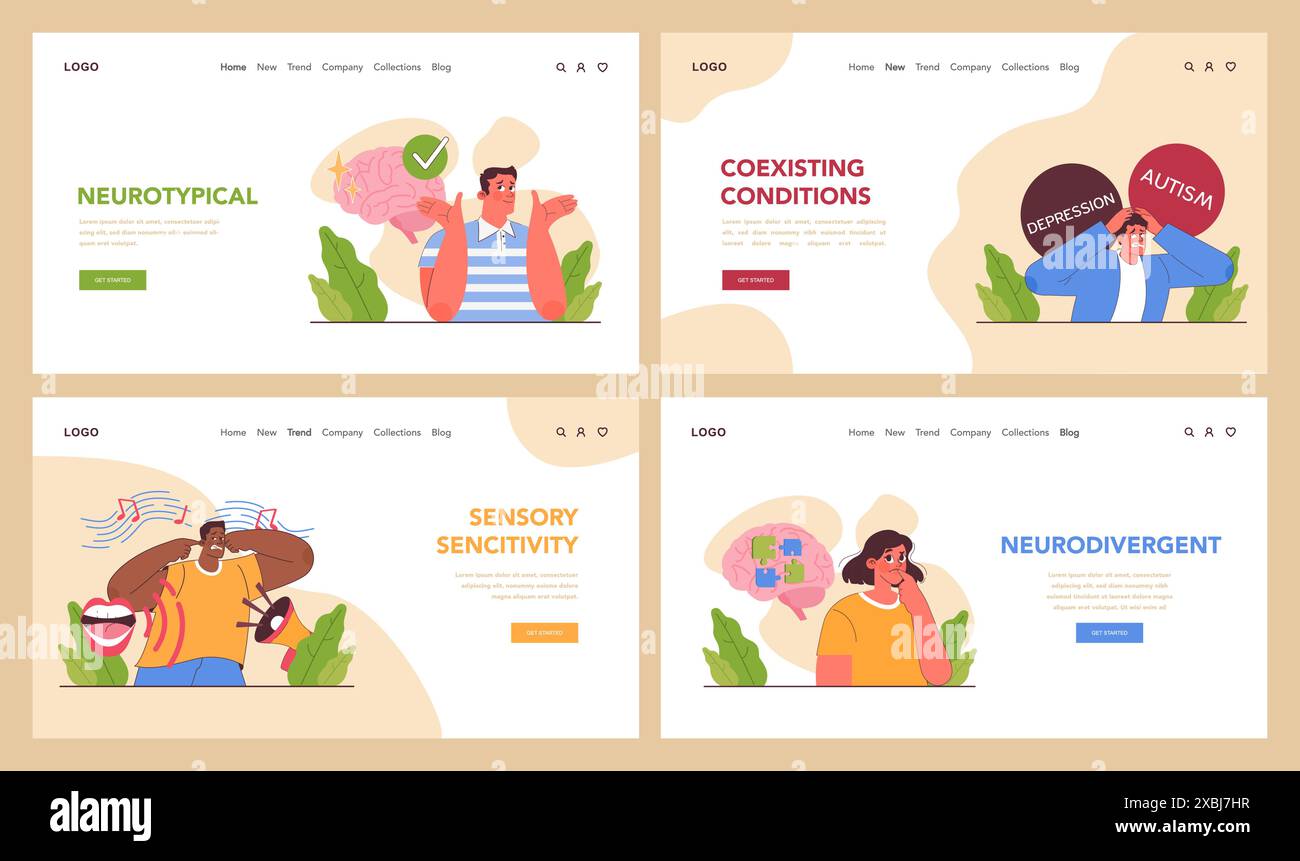 Neurodiversity web banner or landing page set. Cognitive development ...