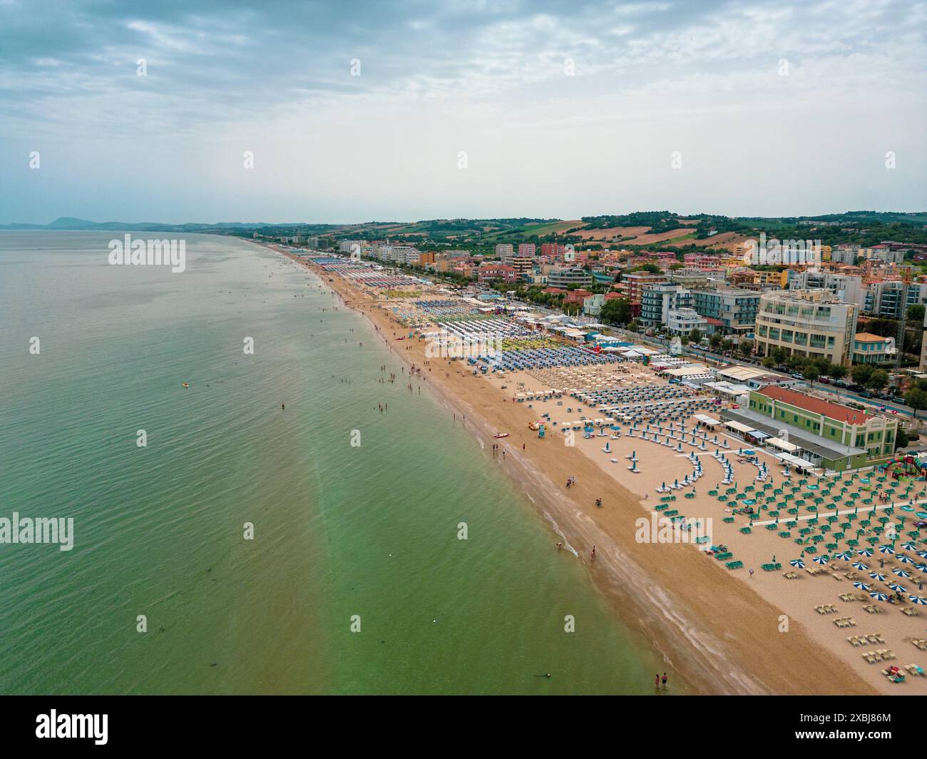 An aerial view of the sea and the velvet beach of Senigallia in the ...