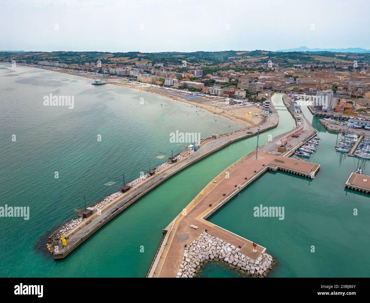 An aerial view of the sea and the velvet beach of Senigallia in the ...