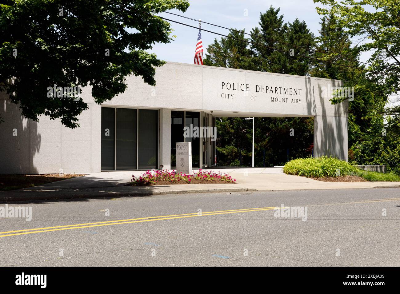 Mt. Airy, NC, USA-June 1, 2024: Diagonal front view of the Police Dept ...