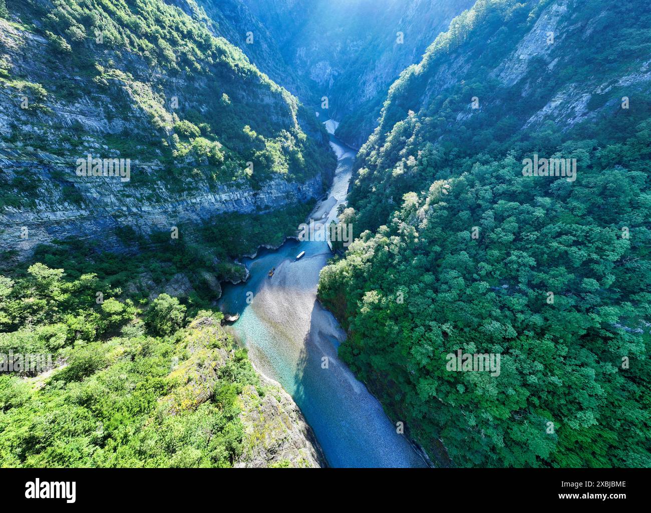 Aerial image of the beautiful Shala river in Northern Albania Stock ...