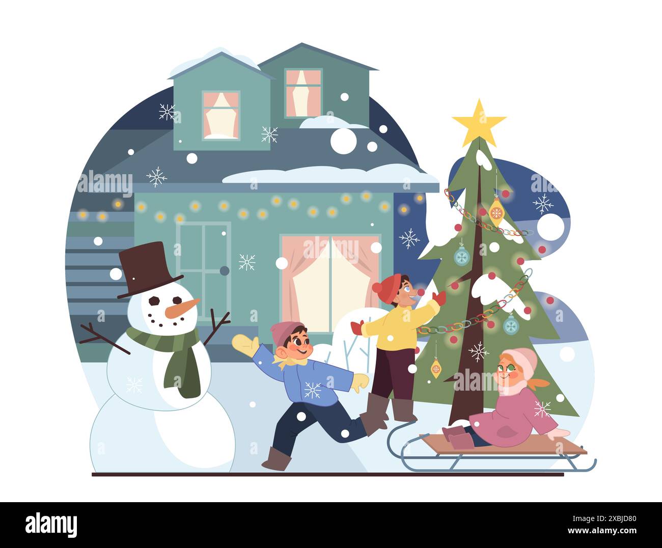 Kids outside christmas Stock Vector Images - Alamy
