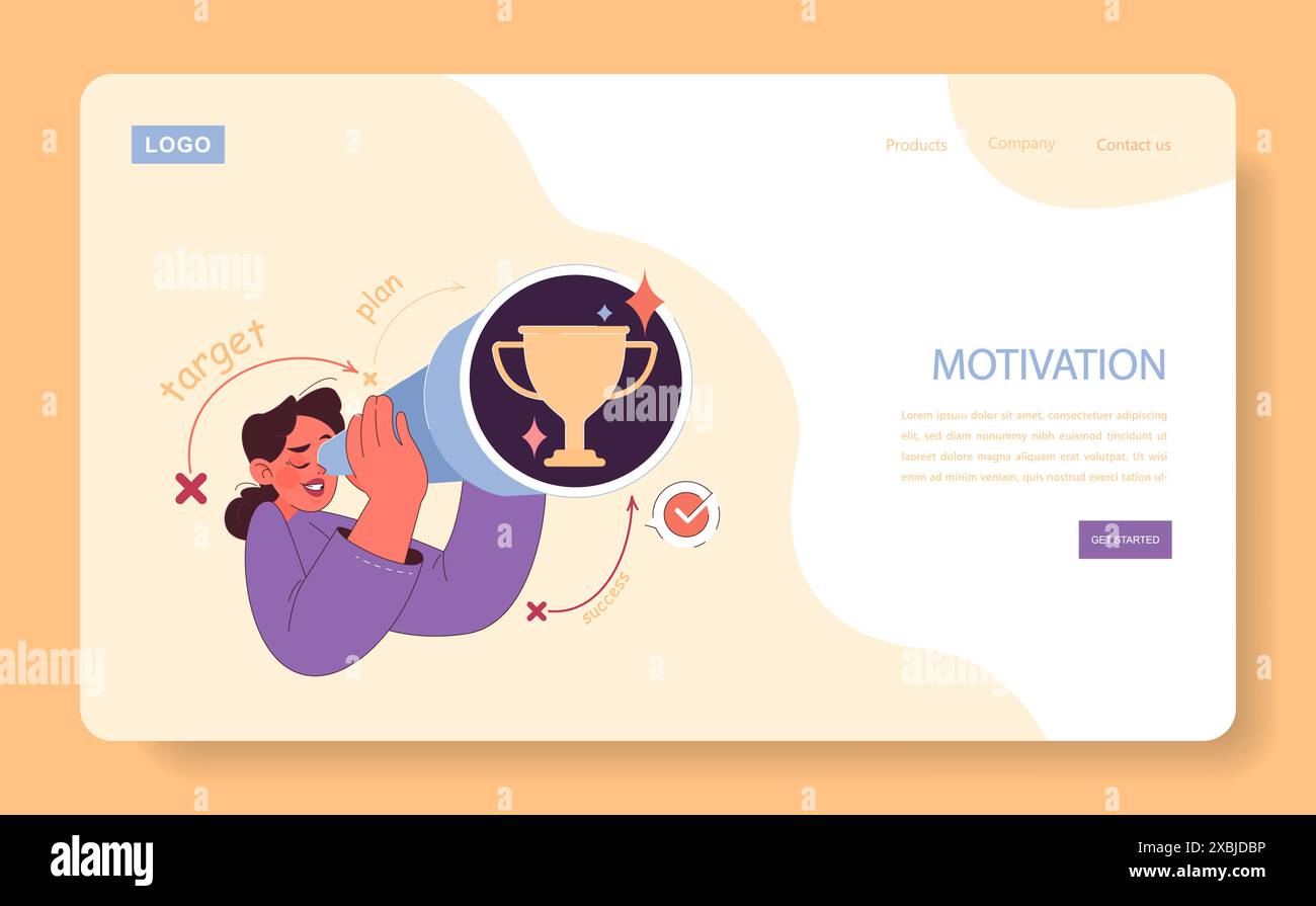 Motivation web banner or landing page. Young confident woman holding a ...