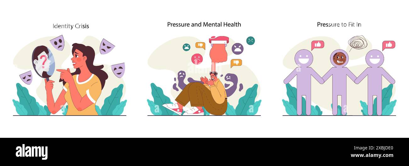 Peer pressure concept set. People of various age groups and statuses ...