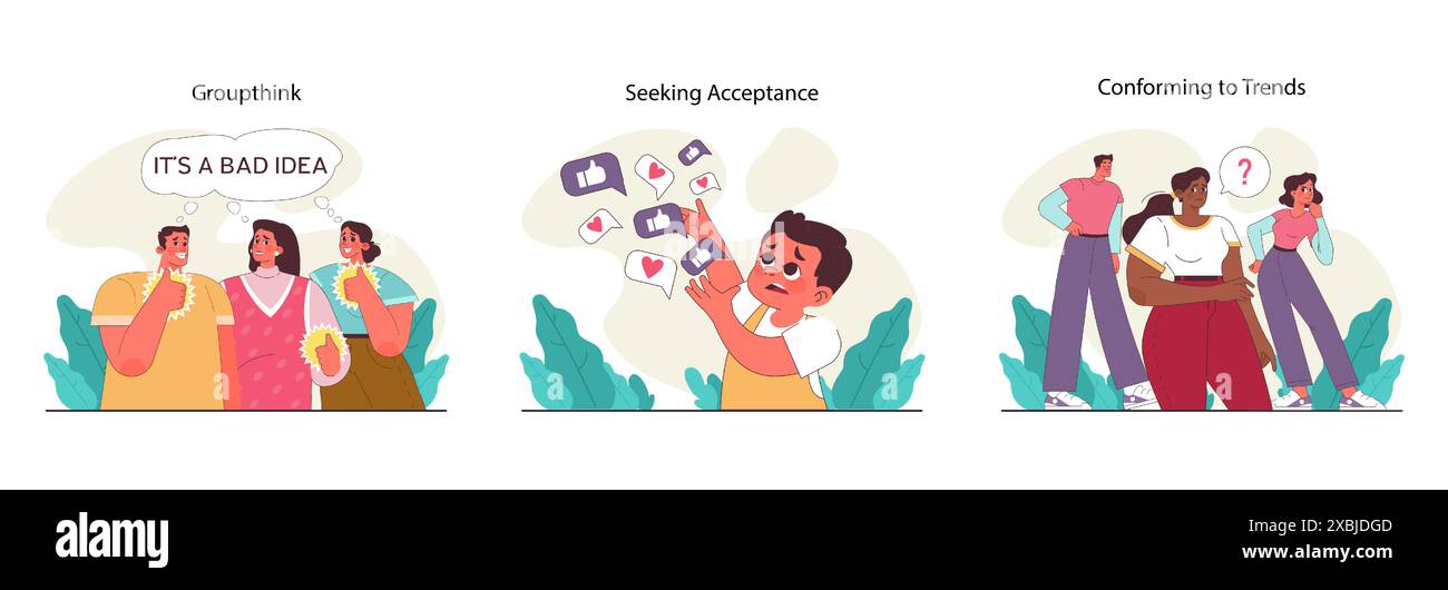 Peer pressure concept set. People of various age groups and statuses ...