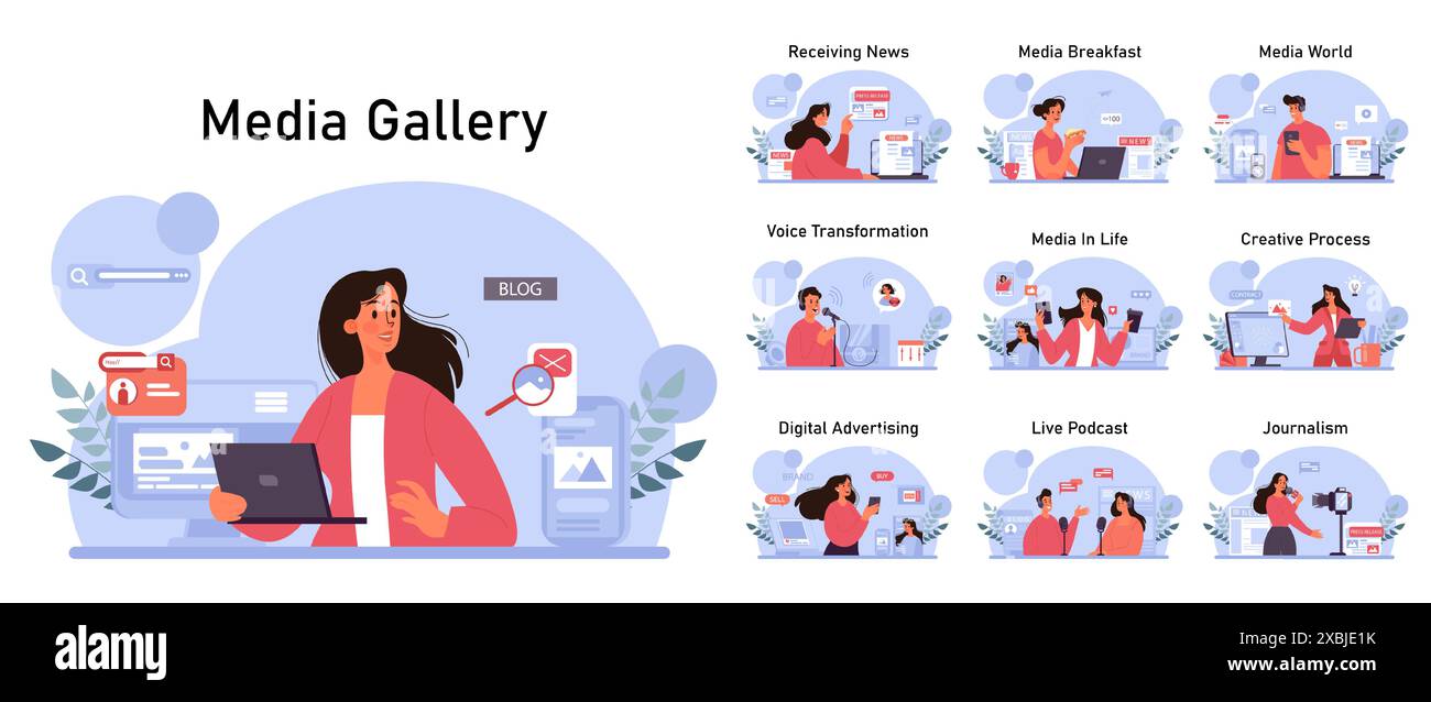 Media set. Character producing or consuming the content in mass media. Newspaper, internet and ...