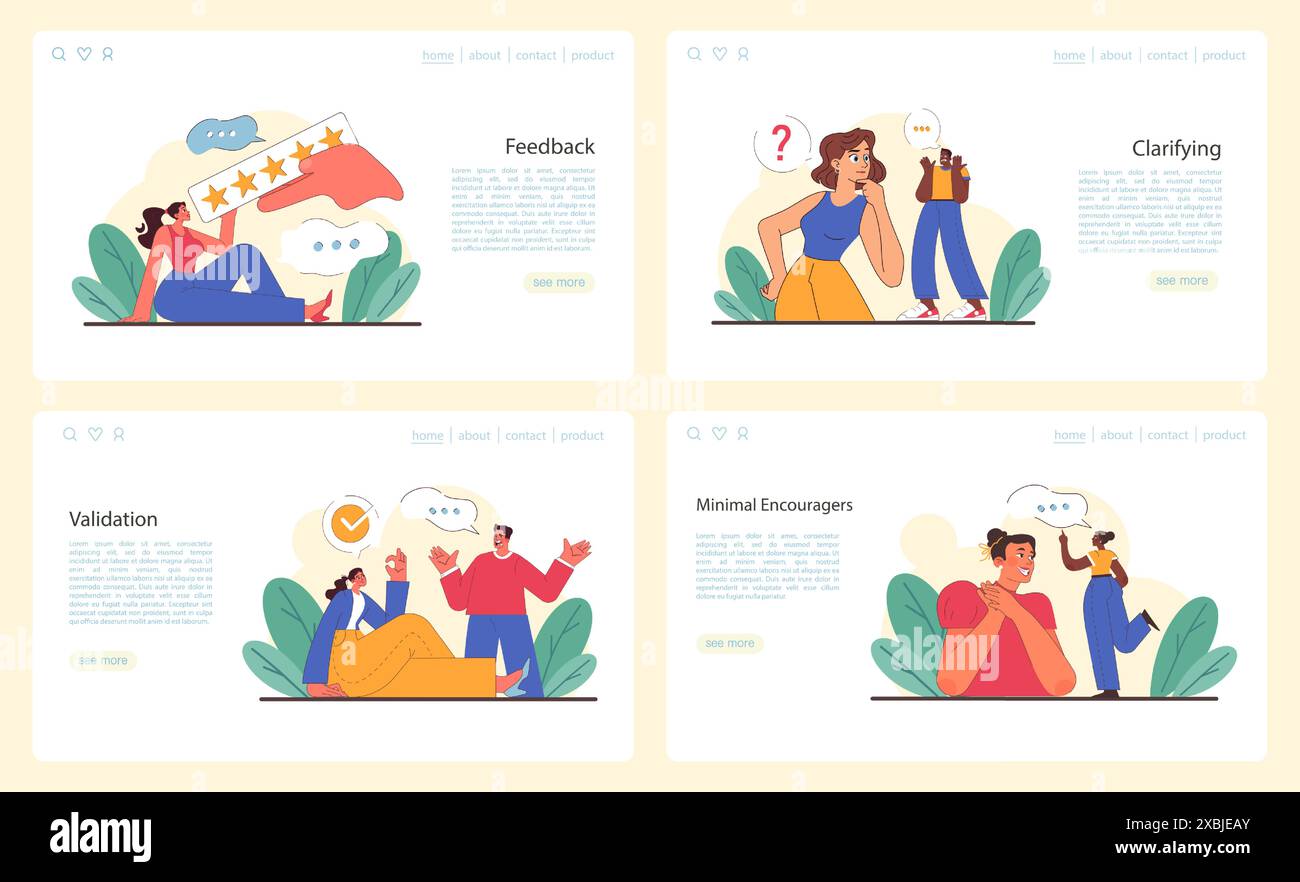 Active listening skill web banner or landing page set. Attentive ...