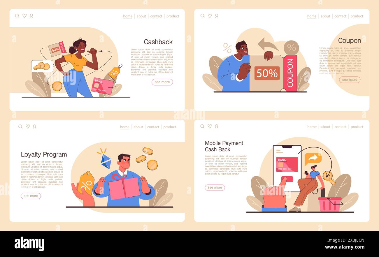 Loyalty program web banner or landing page set. Rewards, offers ...