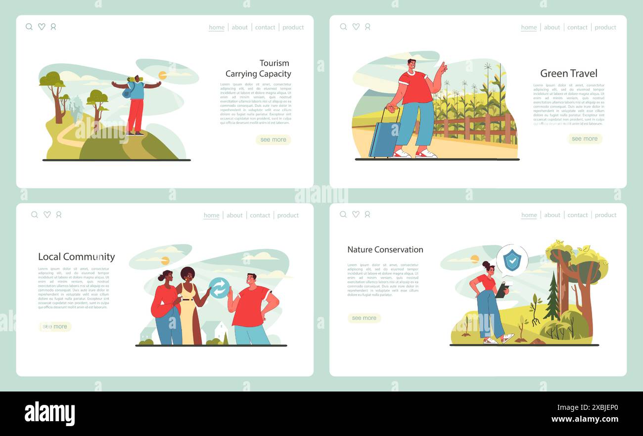 Sustainable tourism web banner or landing page set. Ecotourism, eco ...