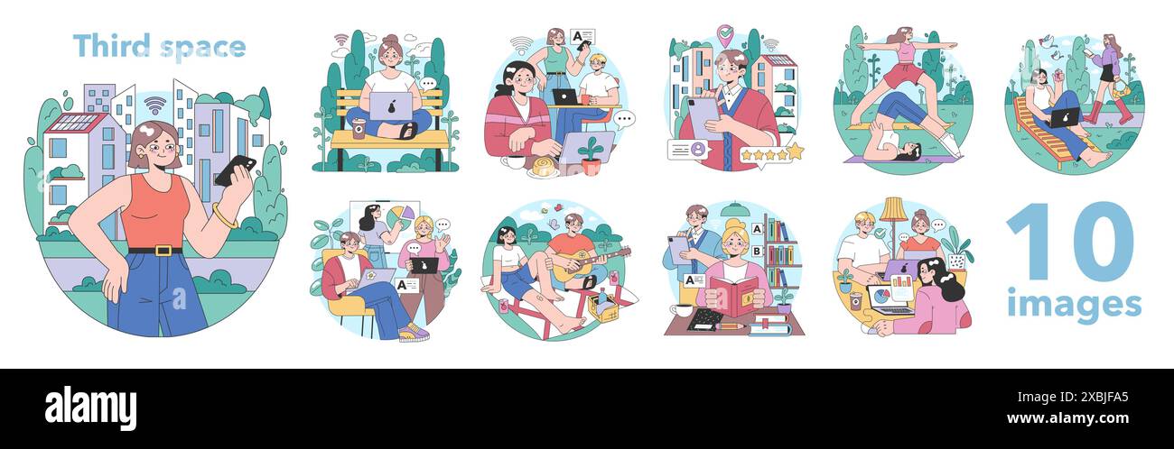 Third place idea set. Social surroundings, separate from home and ...