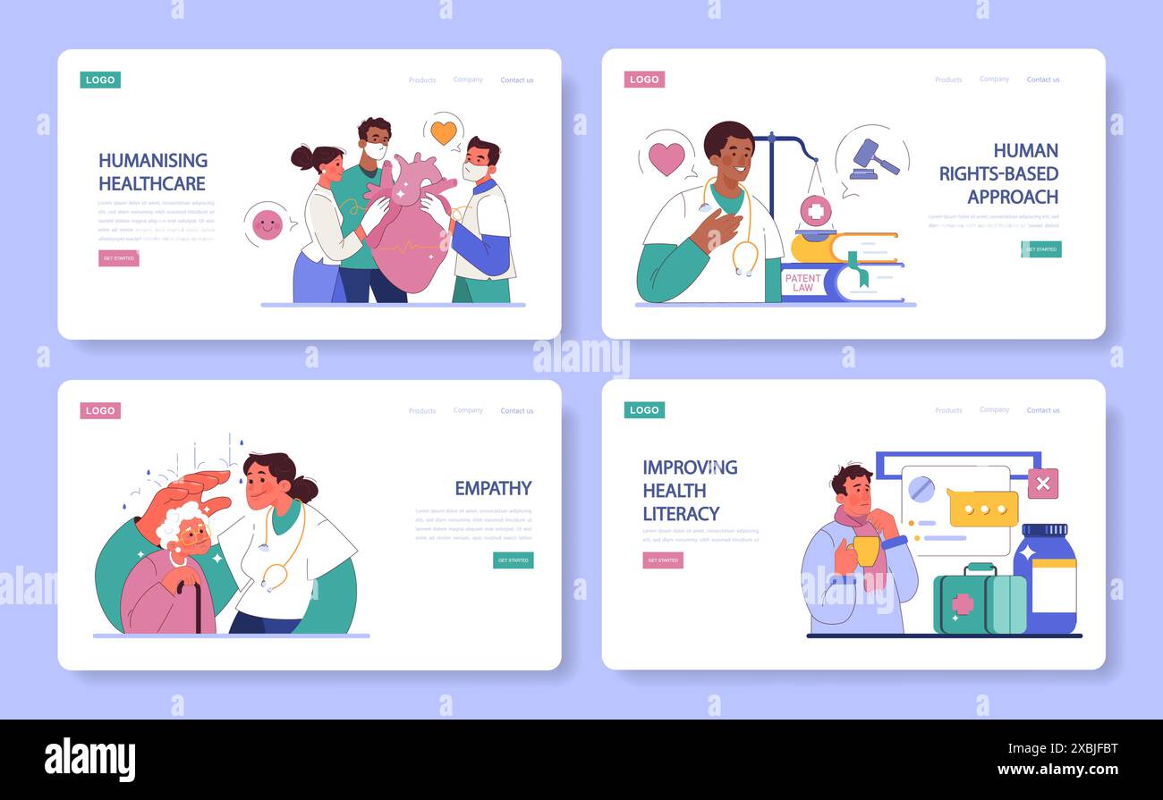Humanizing healthcare web banner or landing page set. Modern hospital ...