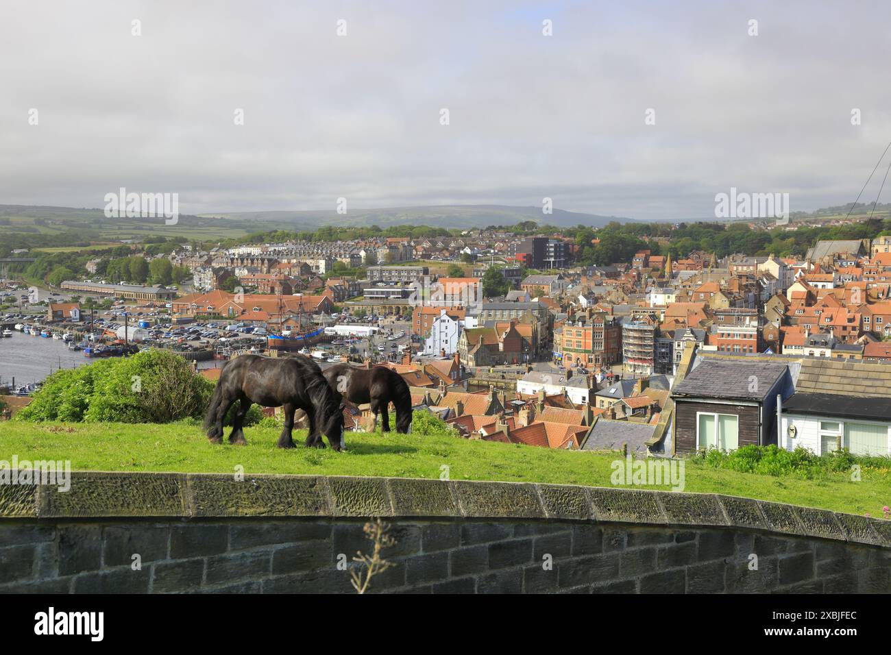 Whitby town from near the Abbey, North Yorkshire, England, UK Stock ...