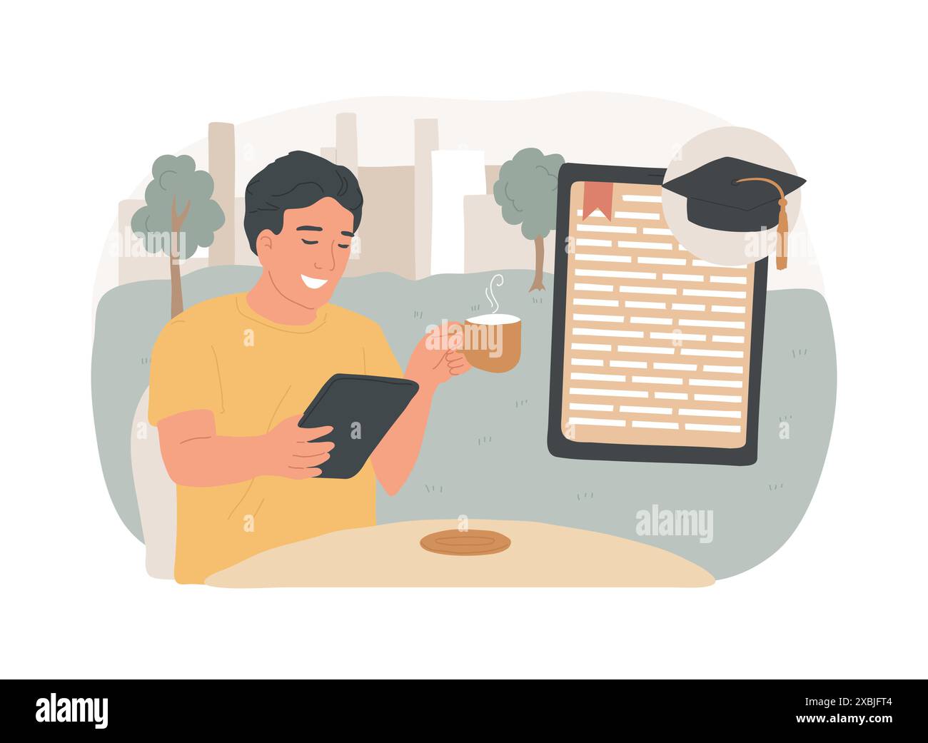 Reading e-books isolated cartoon vector illustrations Stock Vector ...
