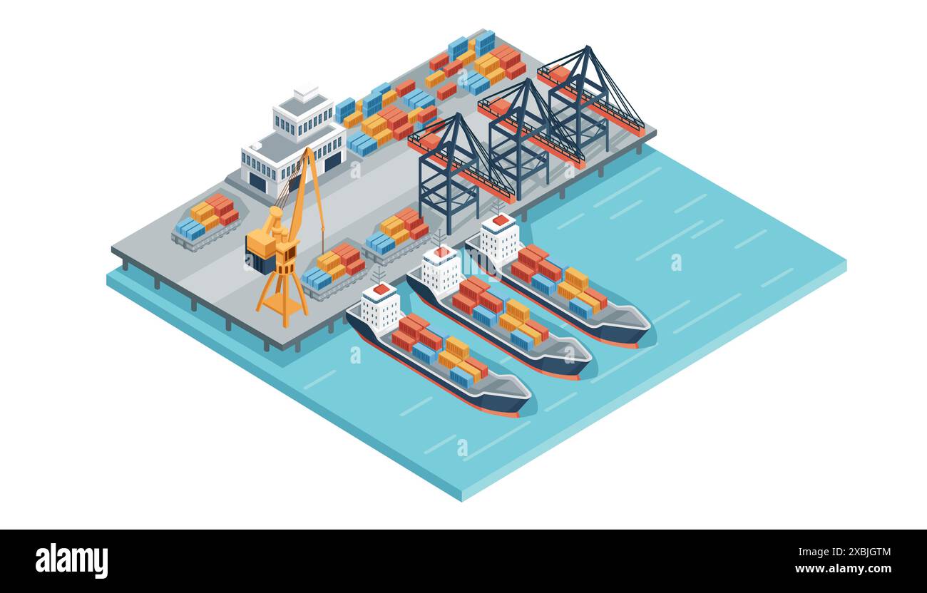 Marine terminal with cargo ships and cargo crane freight forwarding ...