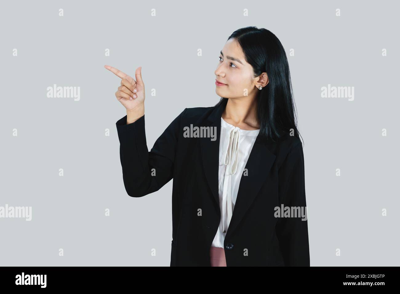 Beautiful Asian Business Woman gives happy gestures and expressions in ...