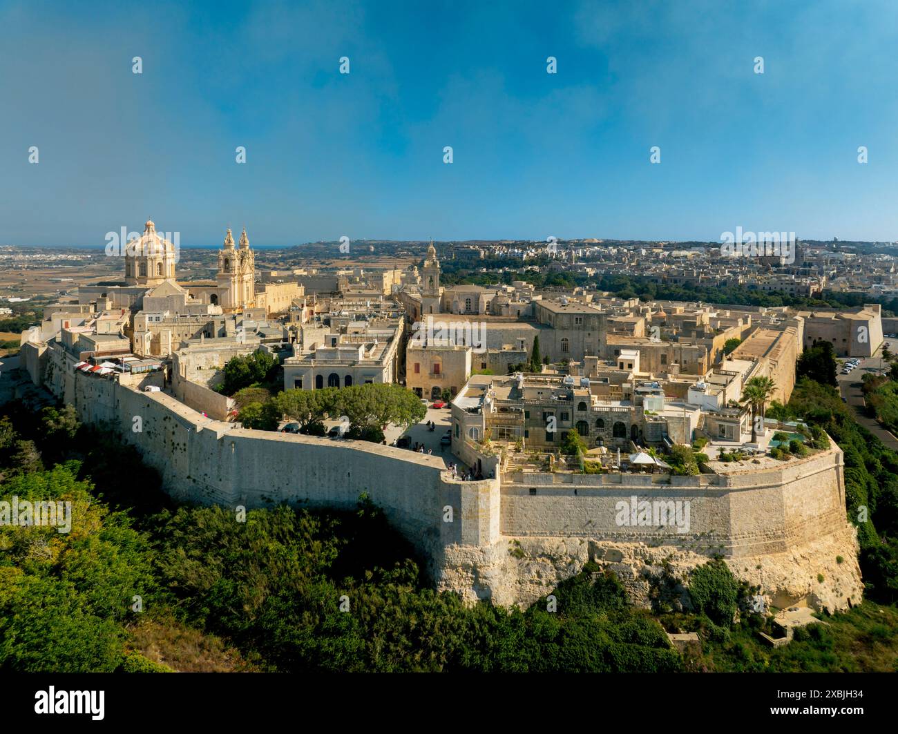 Panorama of the town of Mdina fortress aerial top view in Malta. Aerial ...