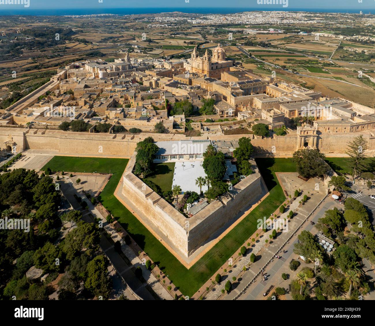 Panorama of the town of Mdina fortress aerial top view in Malta. Aerial ...