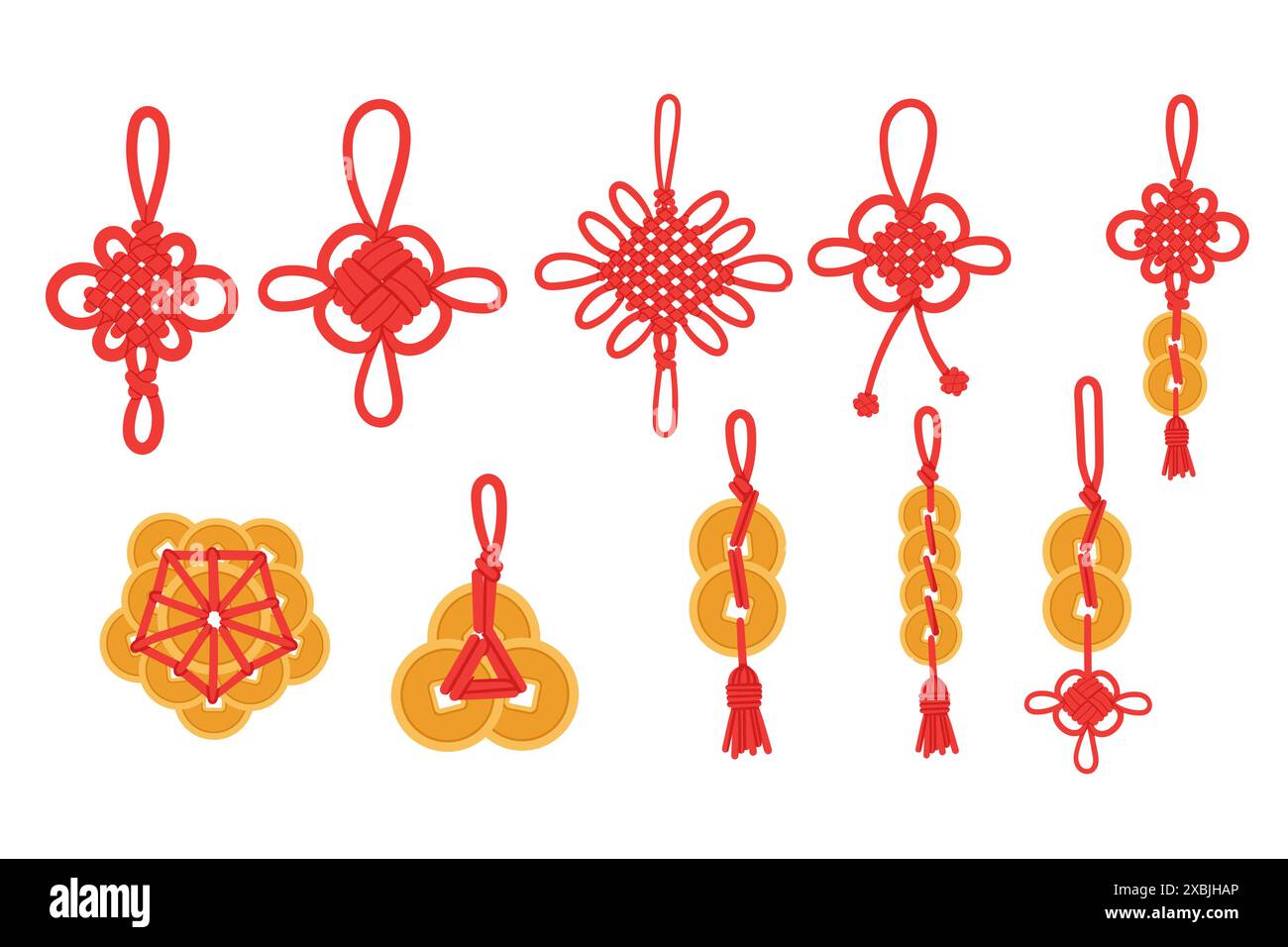 Set of Chinese asian tradition luck knot with golden coins vector ...