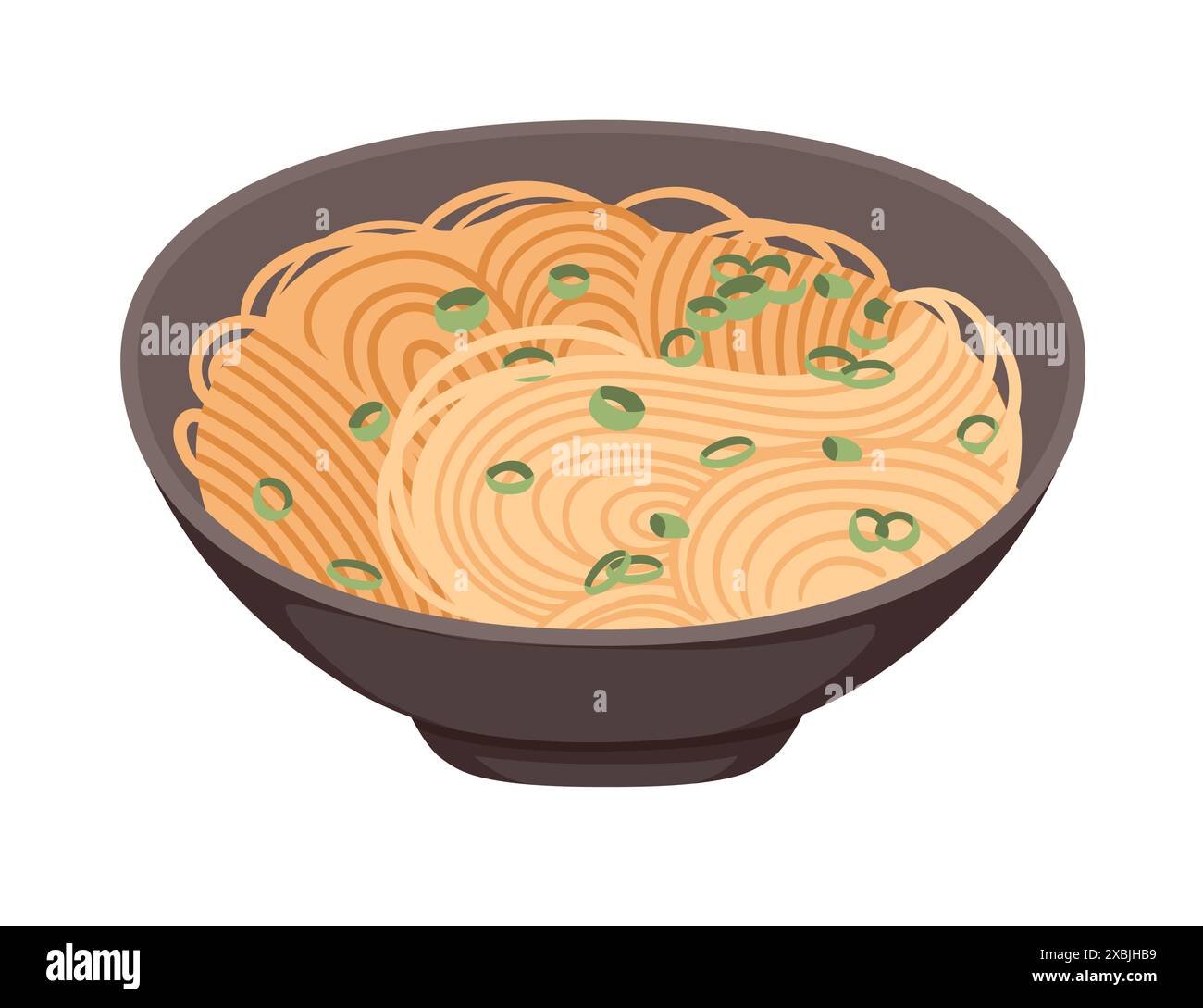Traditional Japanese Udon in bowl with chopped green onion vector ...