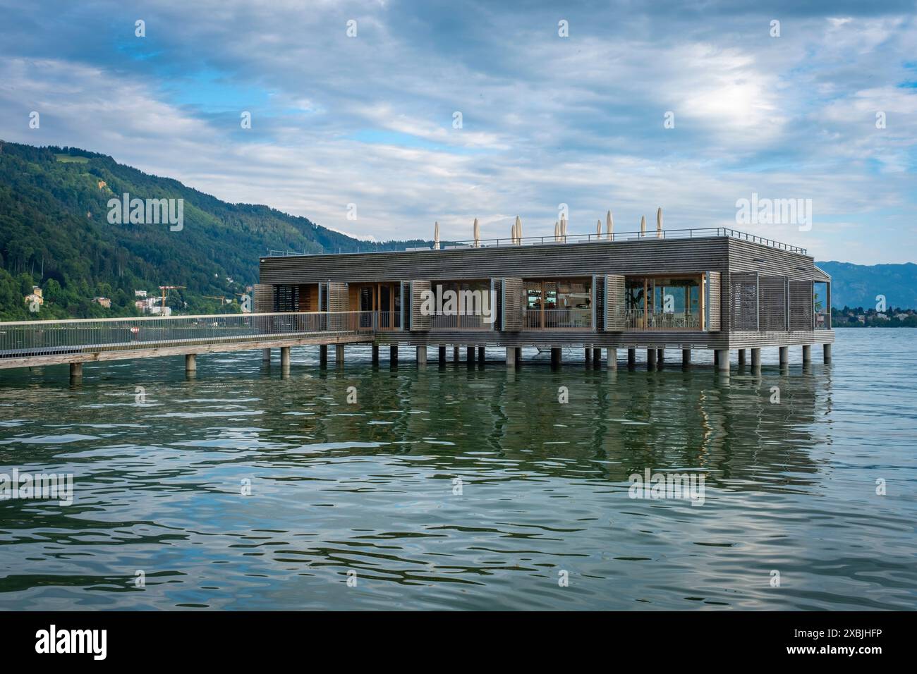wonderful sunset at bathing houses at the Lake Constance Stock Photo ...