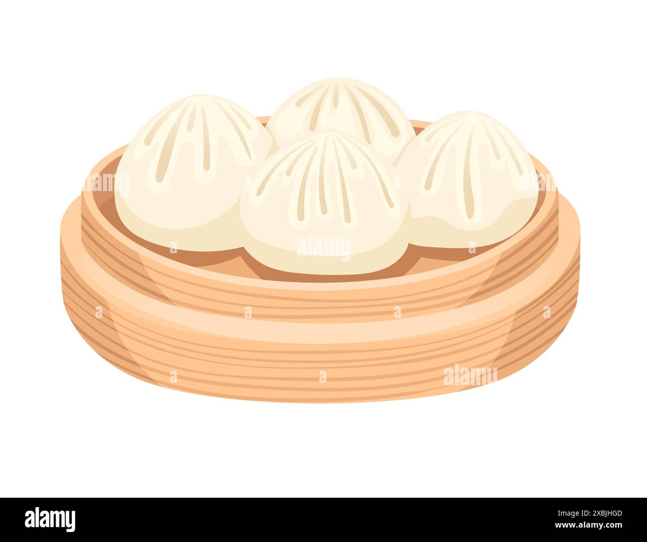 Traditional Chinese steamed pork bun Baozi on bamboo round tray vector ...
