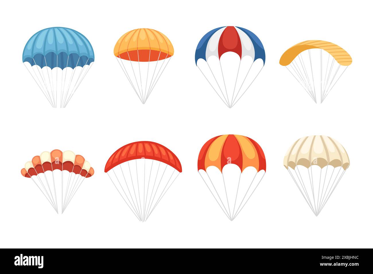 Set of simple colorful cartoon parachute vector illustration isolated ...