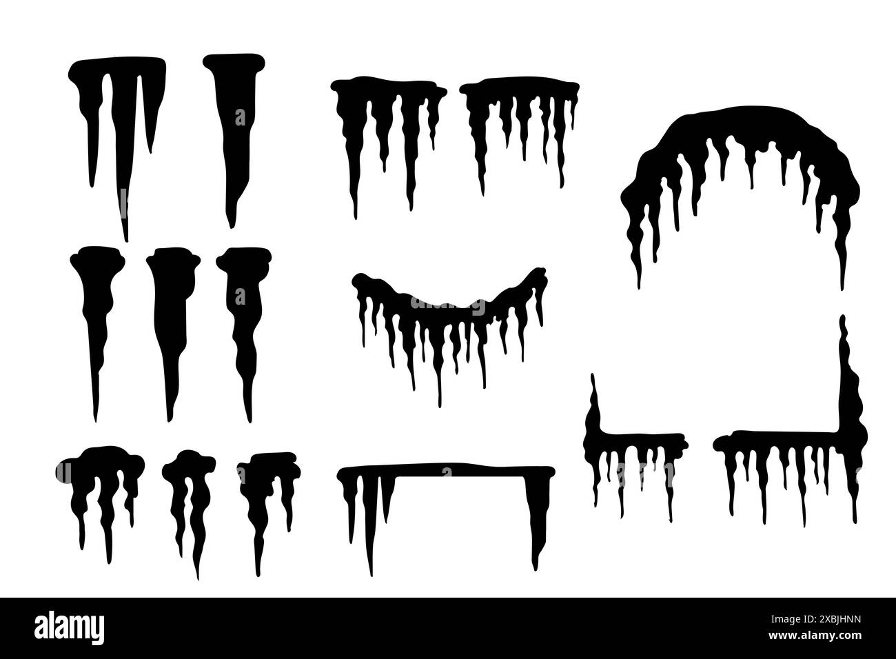 Set of black silhouette Icicles spiked sharp ice vector illustration ...