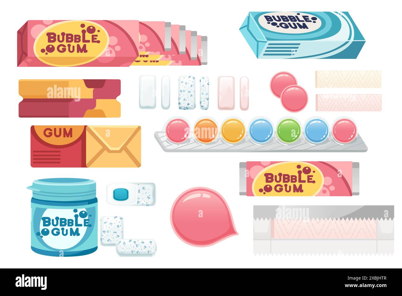 Collection of colorful sweet gum with mint and sweet flavored vector ...