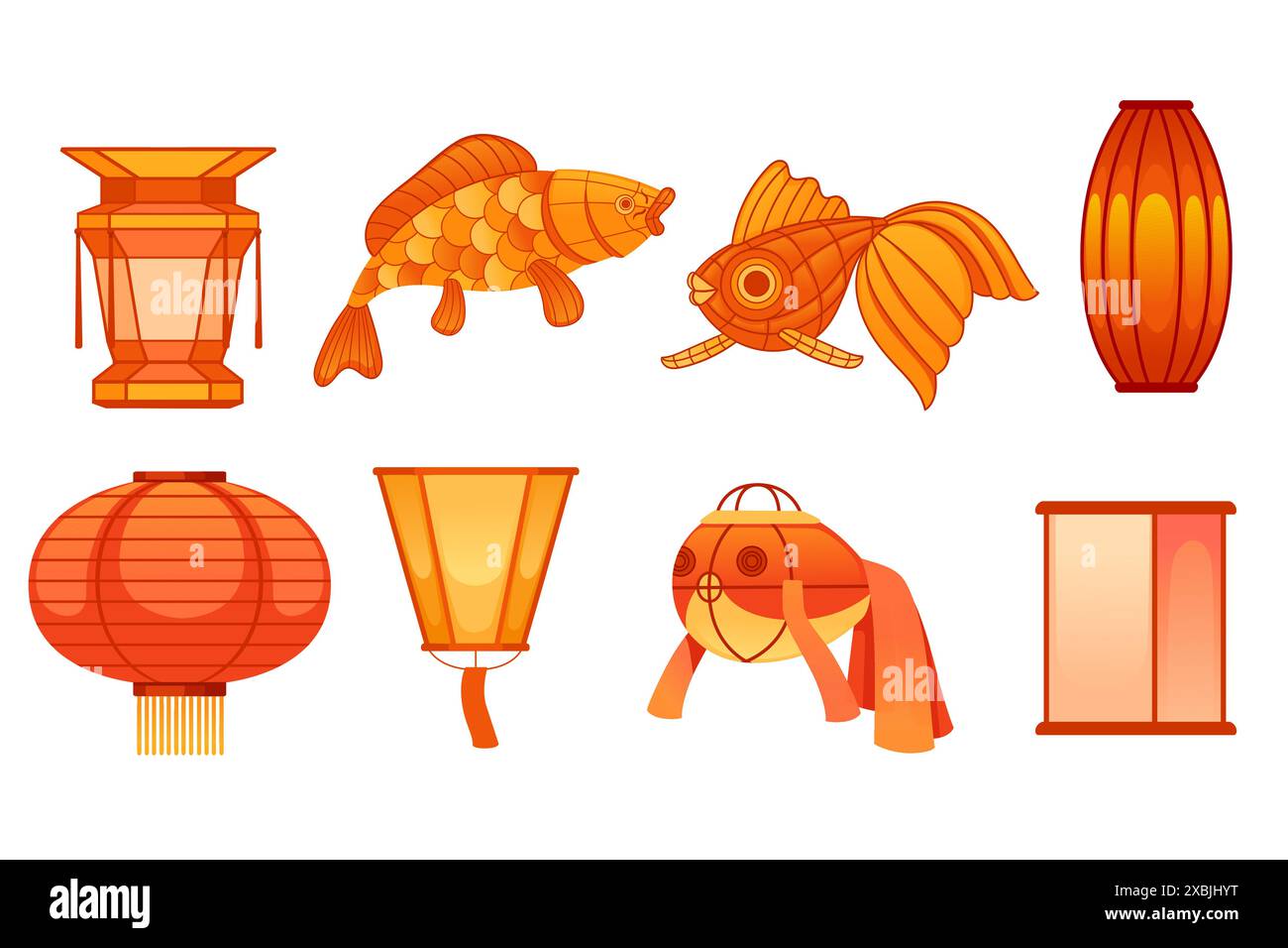 Set of traditional design asian red lantern vector illustration ...
