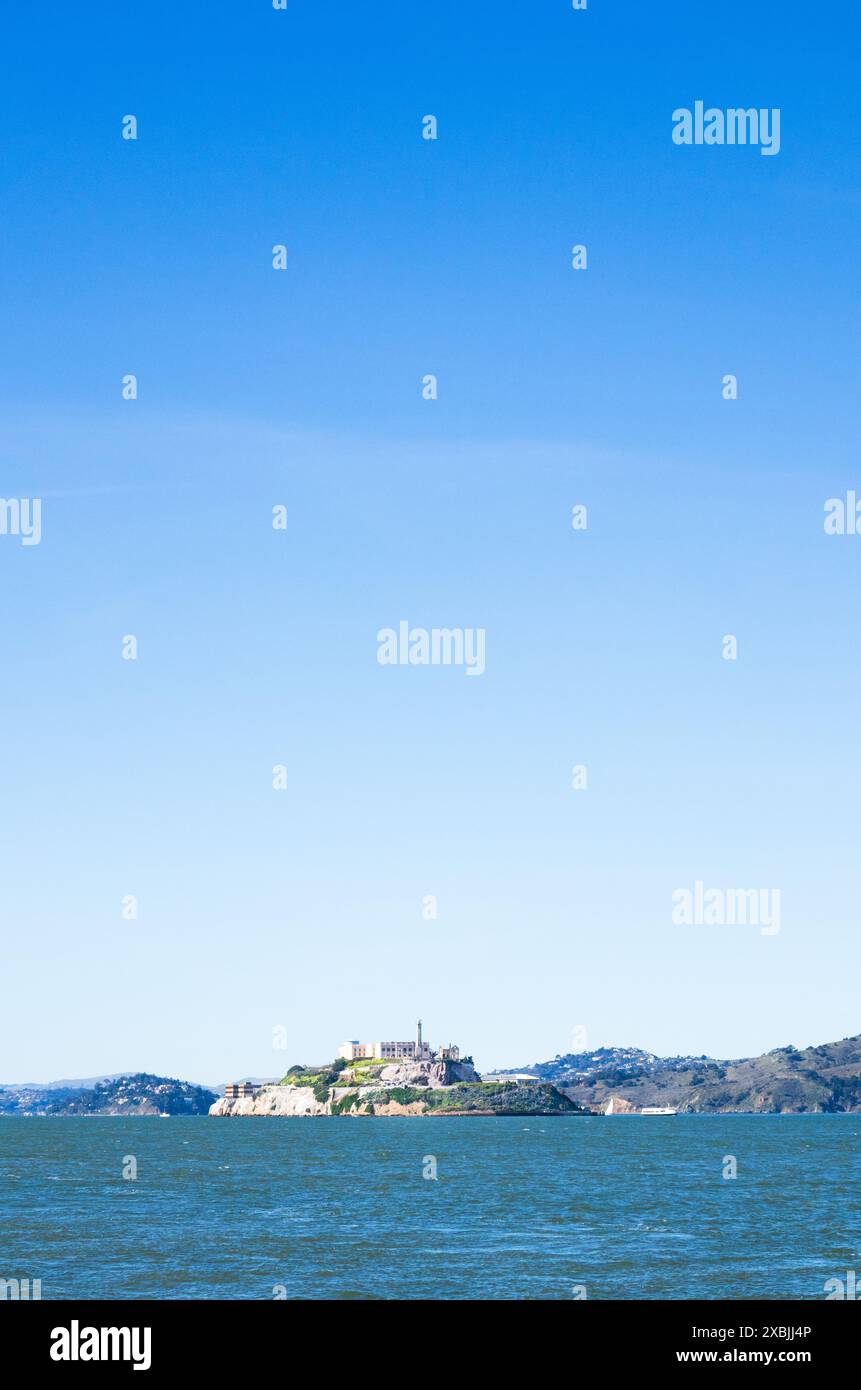 View across San Francisco Bay showing the island of Alcatraz California ...