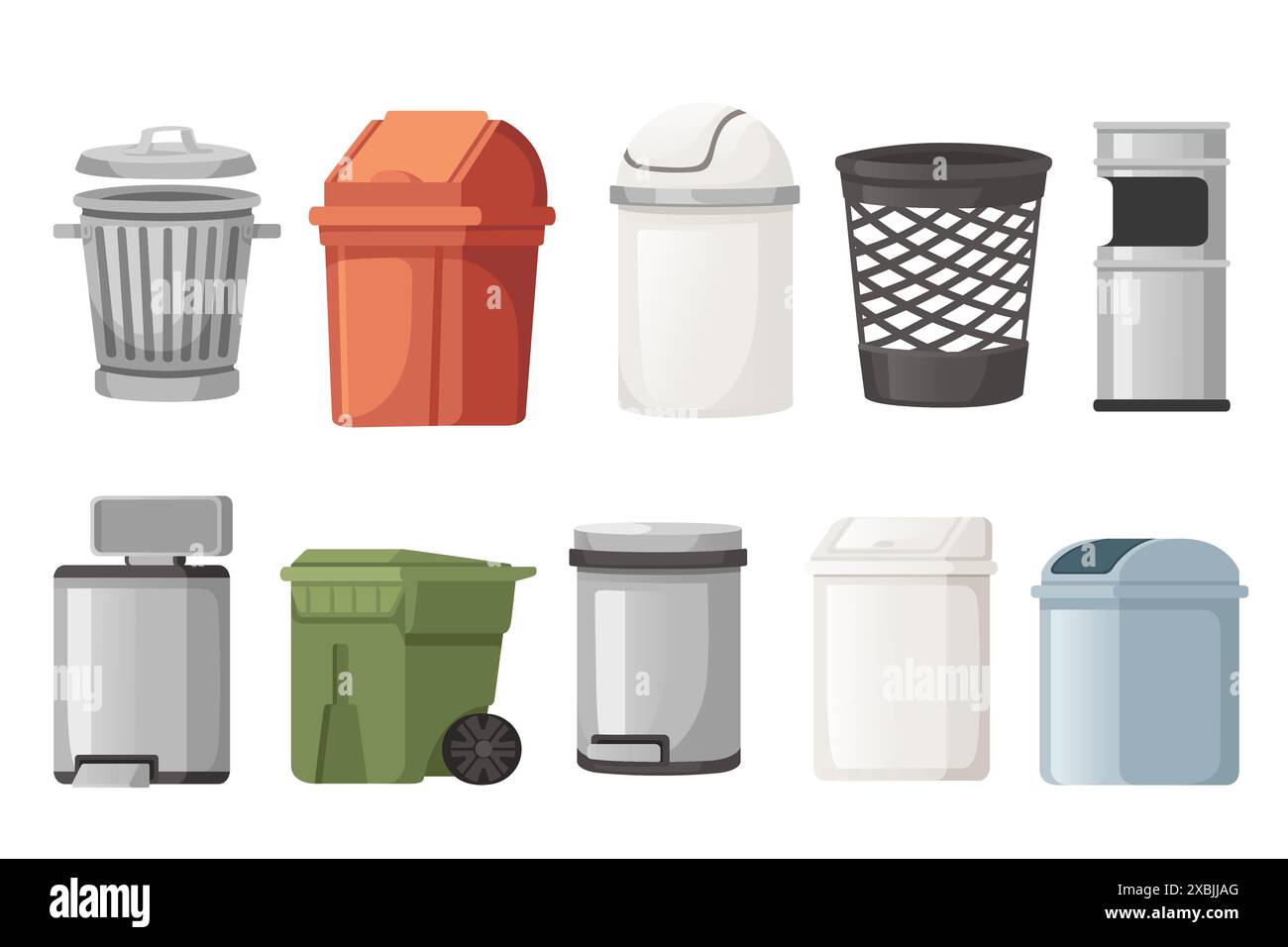 Collection of different shapes garbage can and boxes vector ...