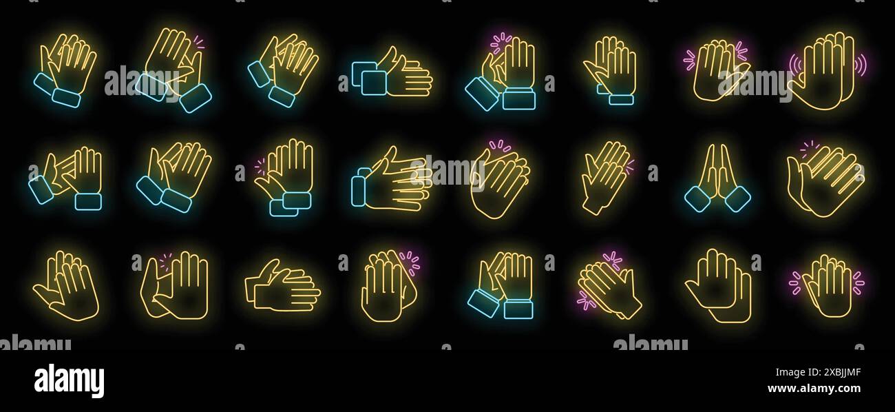 Handclap icons set outline vector. Acclaim body. Cheer clapping neon ...